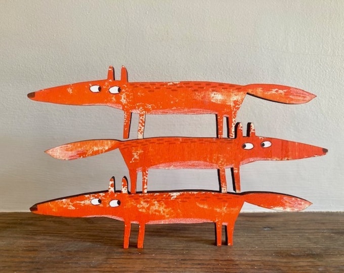 Fox in a Box, Hand Printed Wooden Fox Ornament, Laser Cut Wooden ...