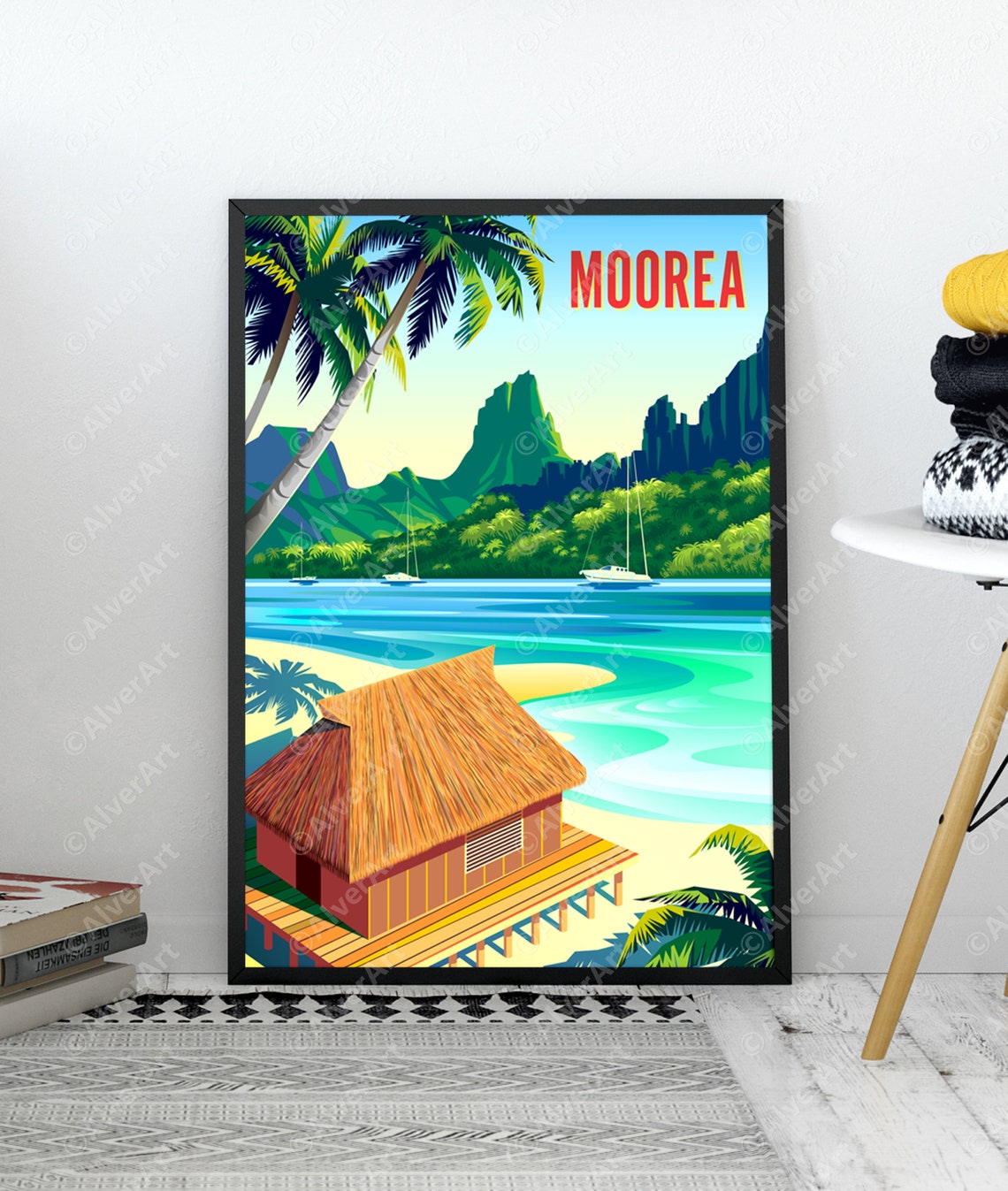 Moorea Poster Palms Beach Tropical Polynesia paysage Peinture | Etsy