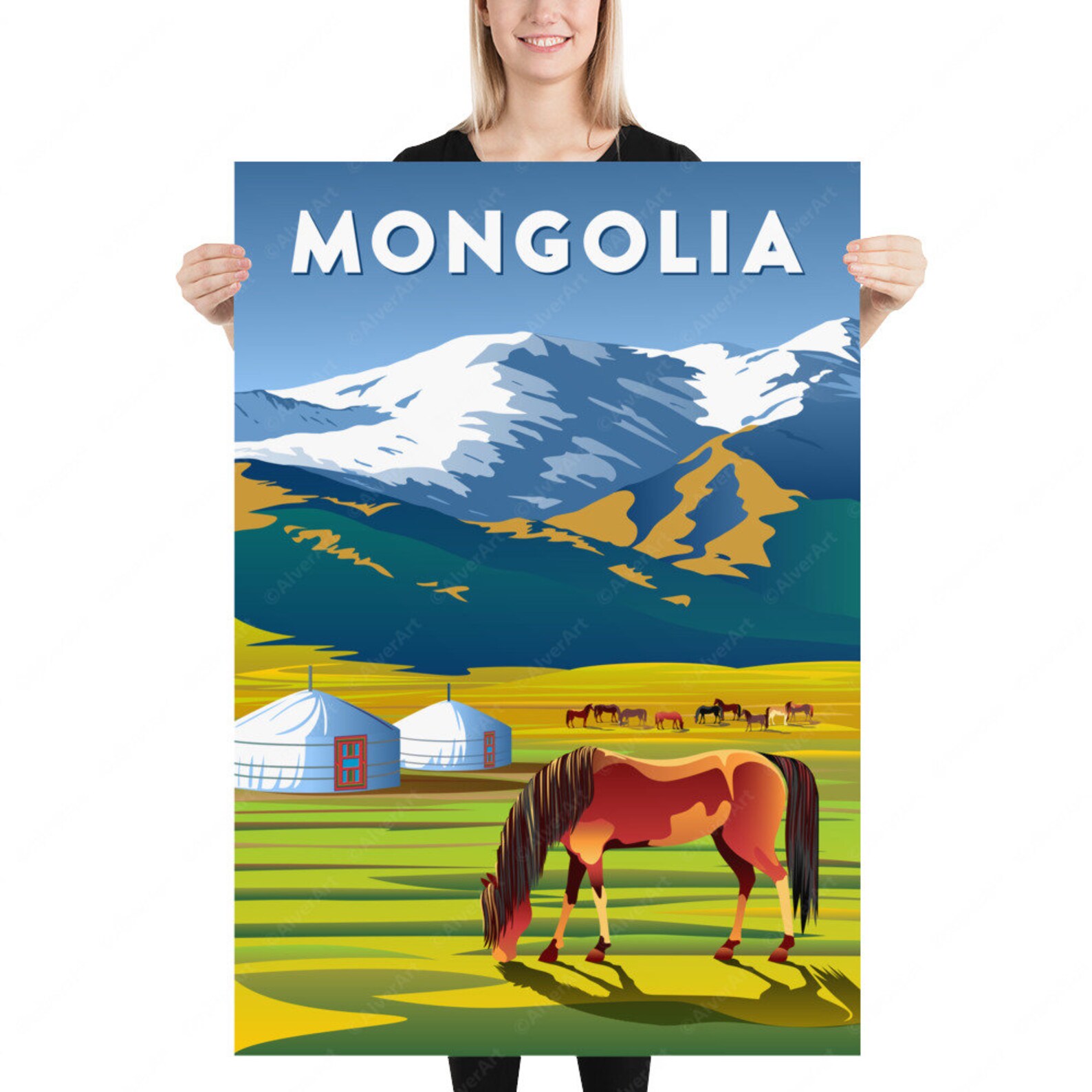 Mongolia Poster Asia Poster Steppe Print Mongolia Horse | Etsy