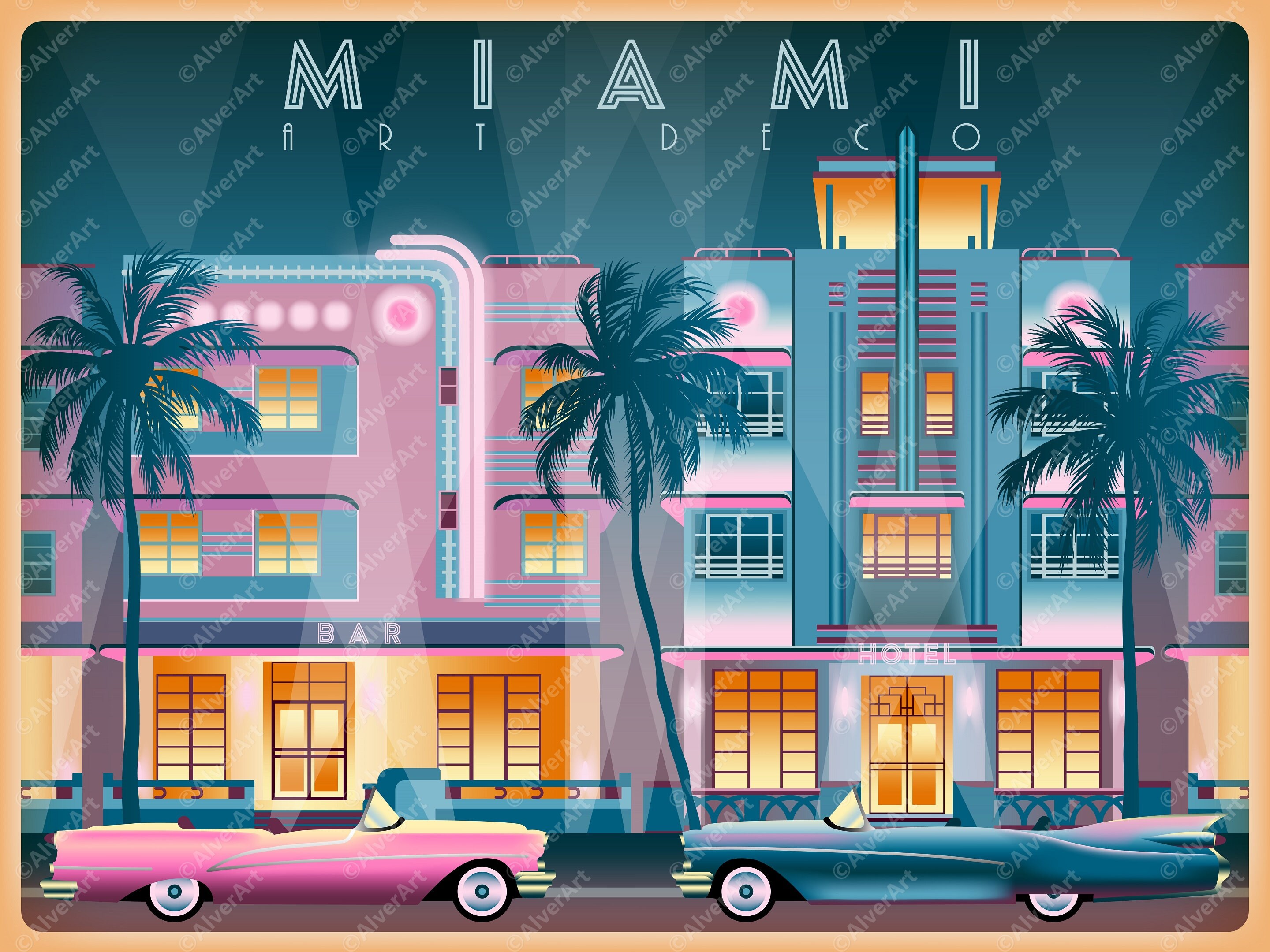 Vintage Miami Poster Miami Print USA Poster Horizontale | Etsy
