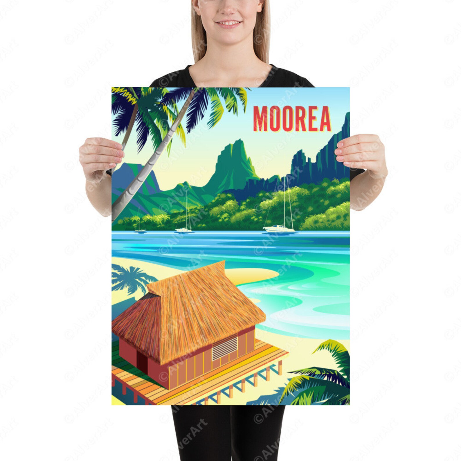 Moorea Poster Tropical Poster Beach Palms French Polynesia | Etsy
