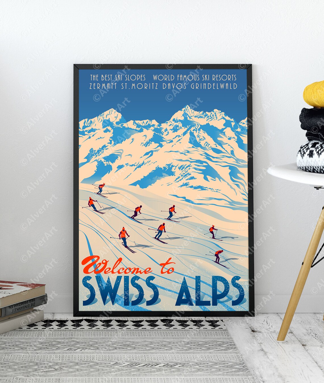 Ski Poster Swiss Alps Poster Retro Vintage Wall Art Decor | Etsy