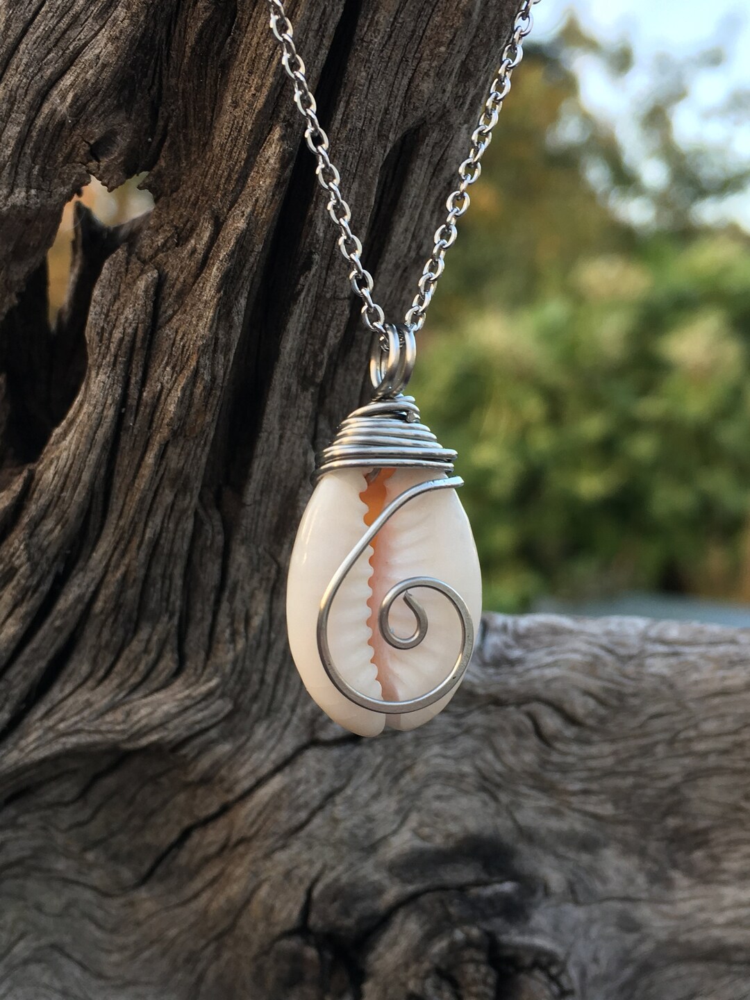 Natural Cowrie Shell Shell Wire Wrap Pendant Handmade Wire - Etsy