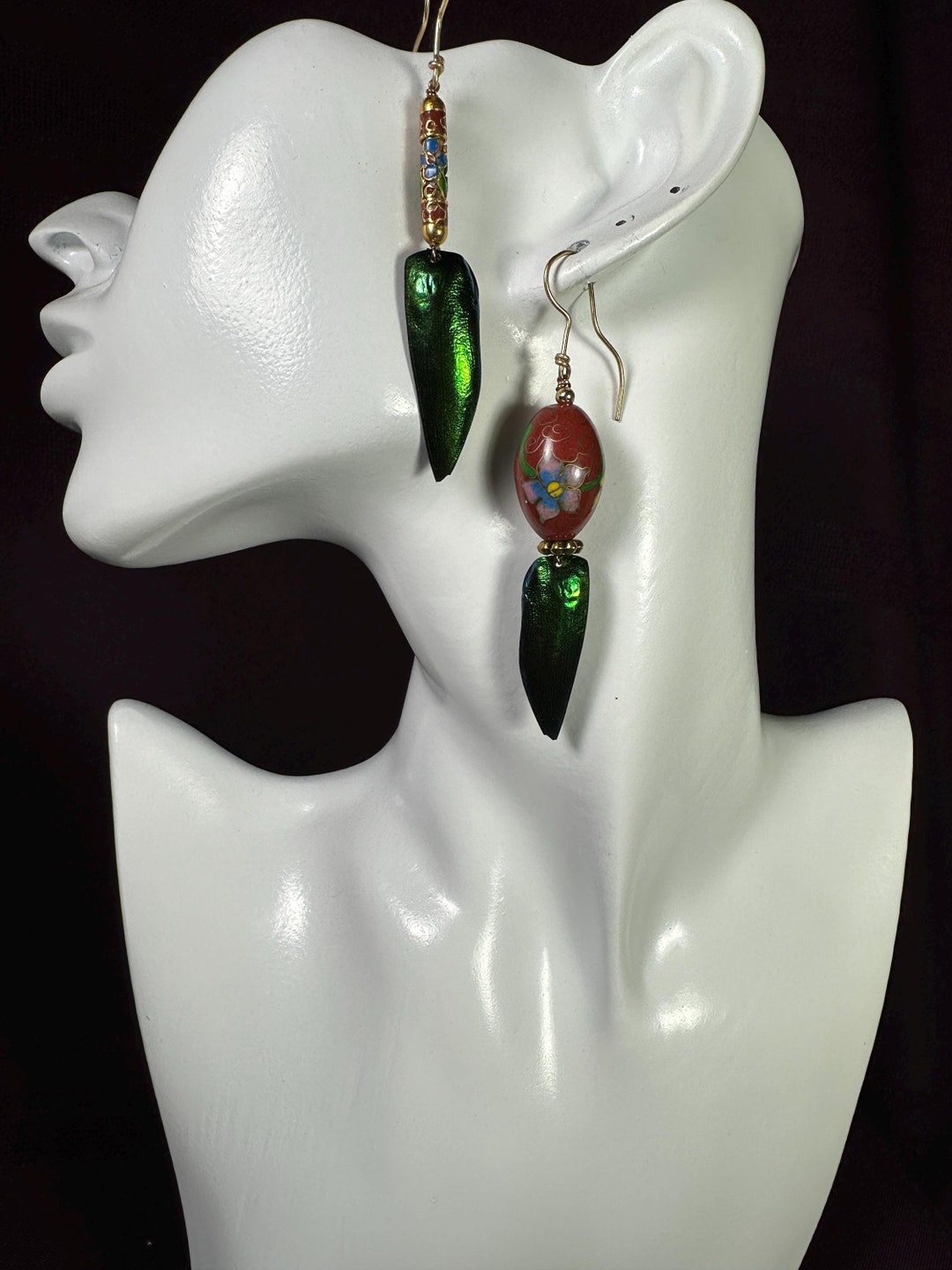 Iridescent Thai Beetle Wing Covers, Coordinated, Asymmetric, Enamel ...