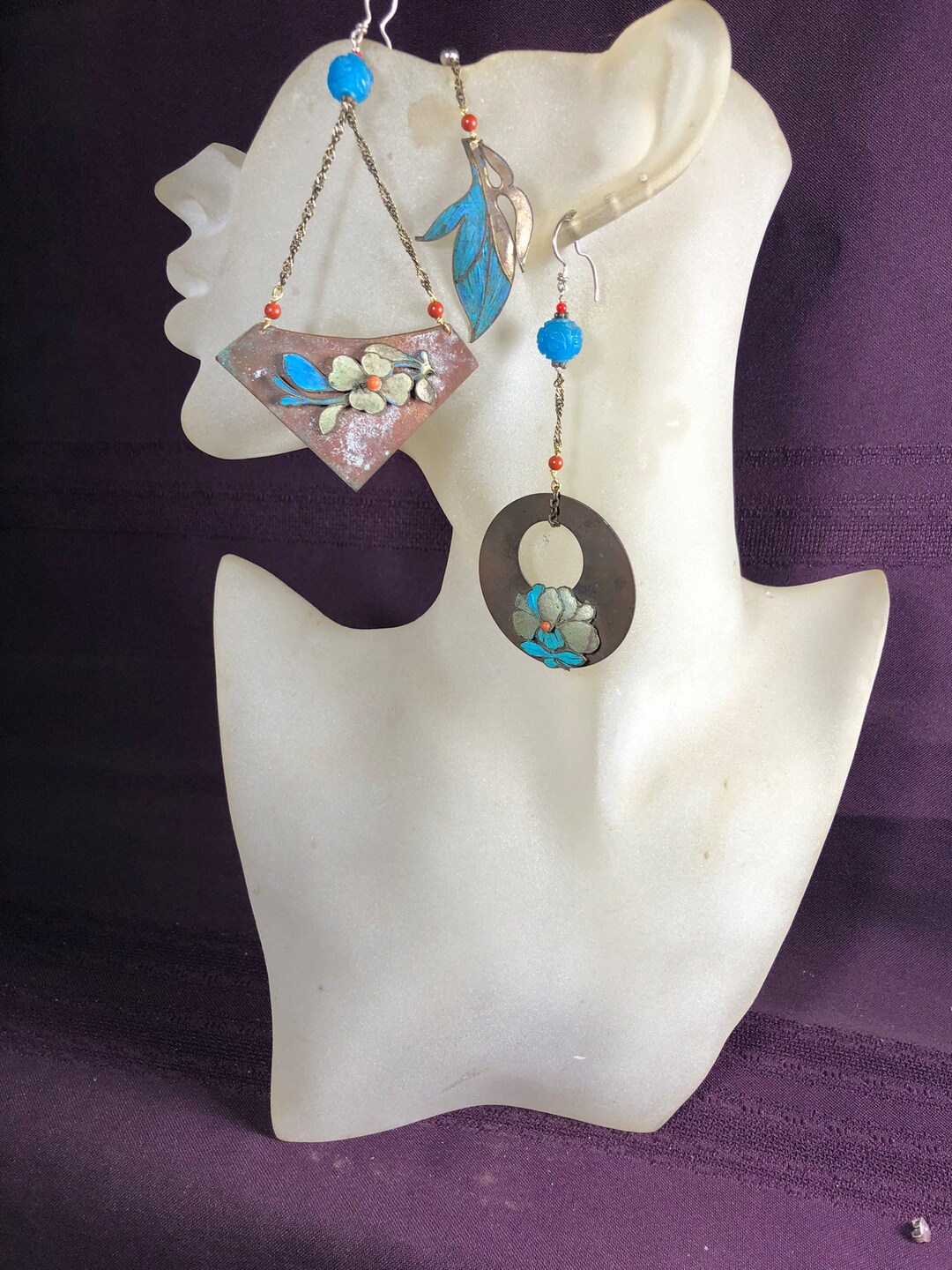 Set/3 Ch'ing Dynasty Artifacts, Kingfisher Feathers on Silver, on ...