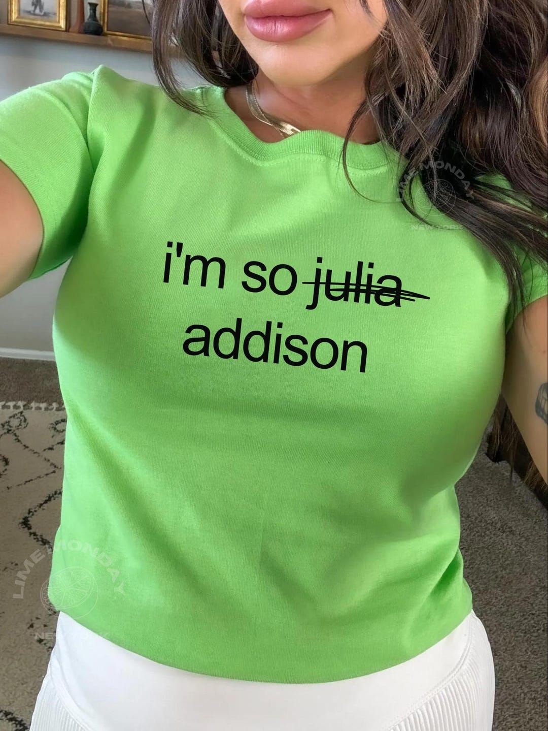 Addison Rae Baby Tee, Im so Addison Julia, Lime Green Brat Tee Retro ...