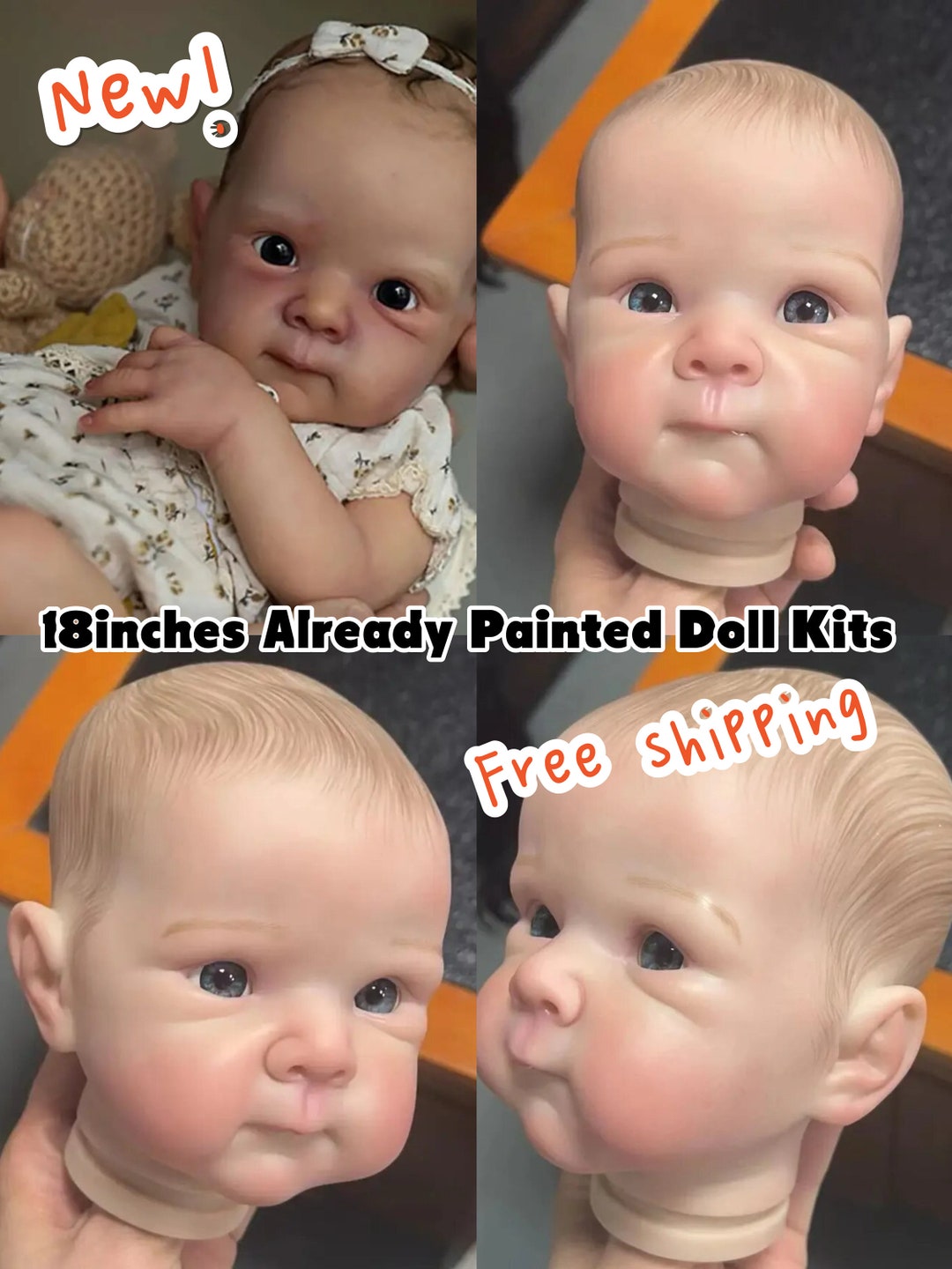 18inch Reborn Doll Kit Sweet Baby Already Painted 3D Skin With Visible ...