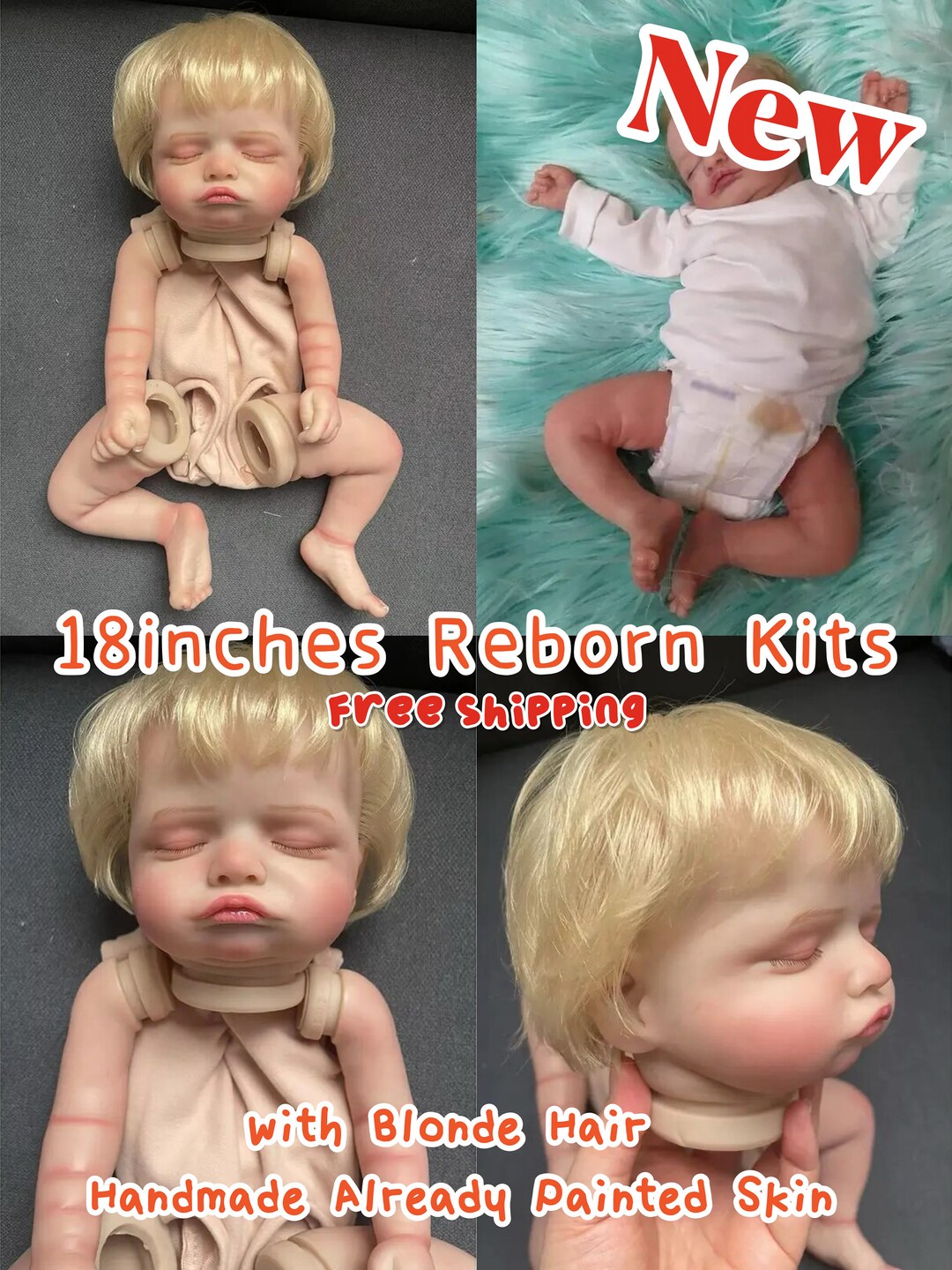 18 Inches Reborn Kits Rosalie With Blonde Hair Handmade Already Painted ...