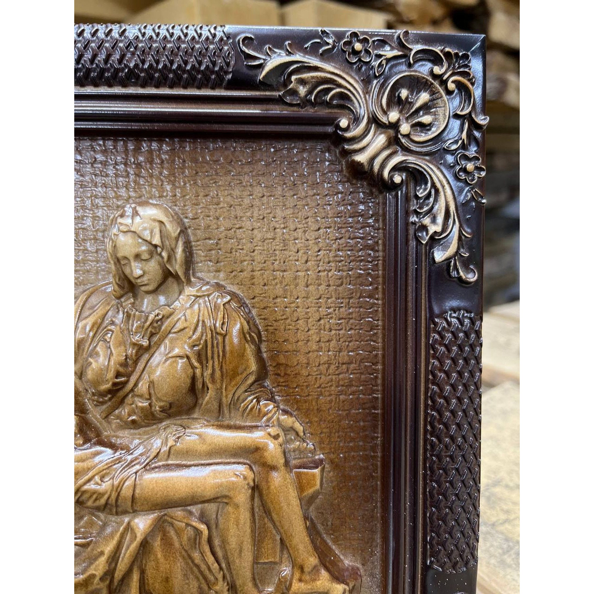Pieta, Michelangelo, Exclusive 3D Painting, Maple Wood, Protective ...