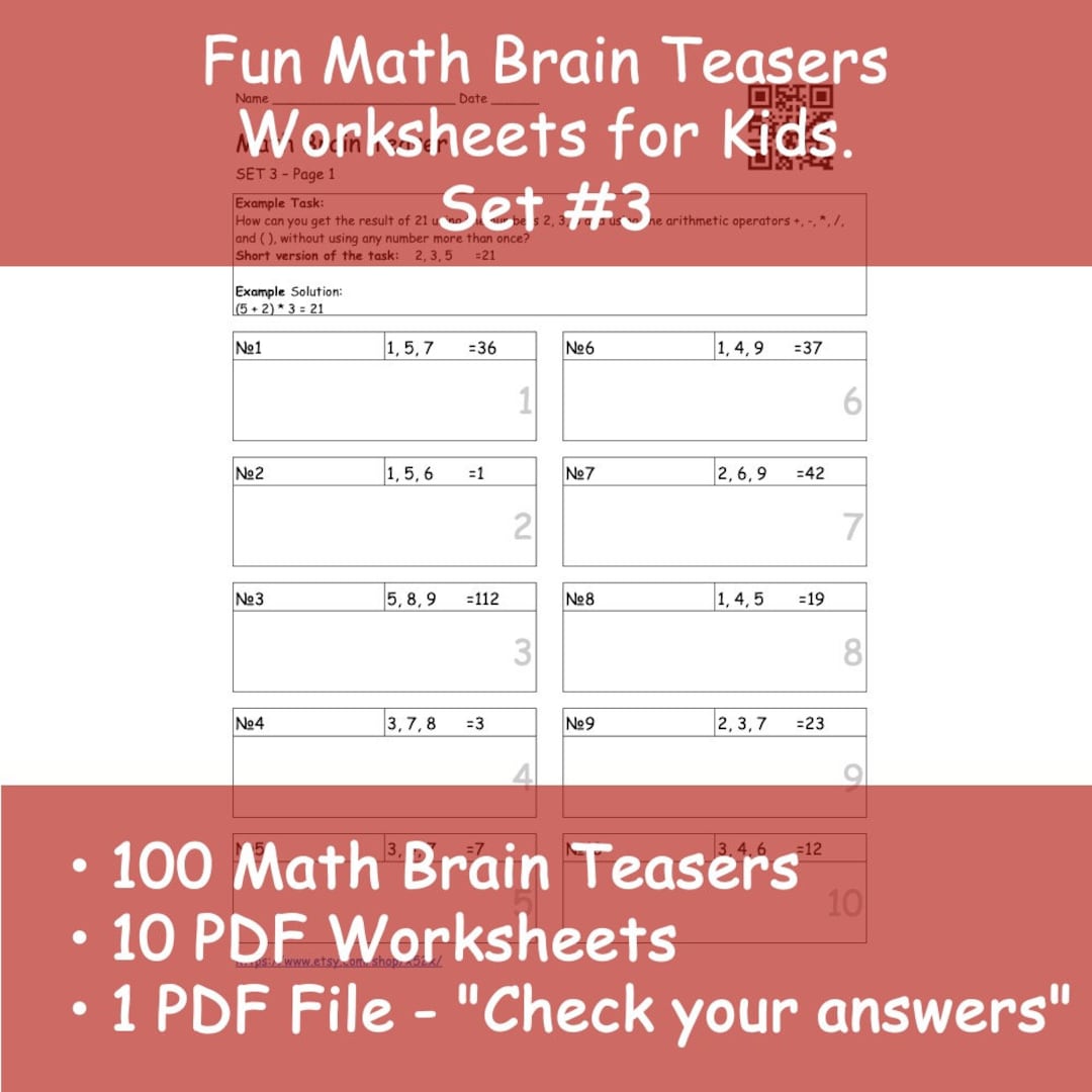 100 Math Brain Teasers Worksheets for Kids. Set 3. Math Neuropedagogy ...