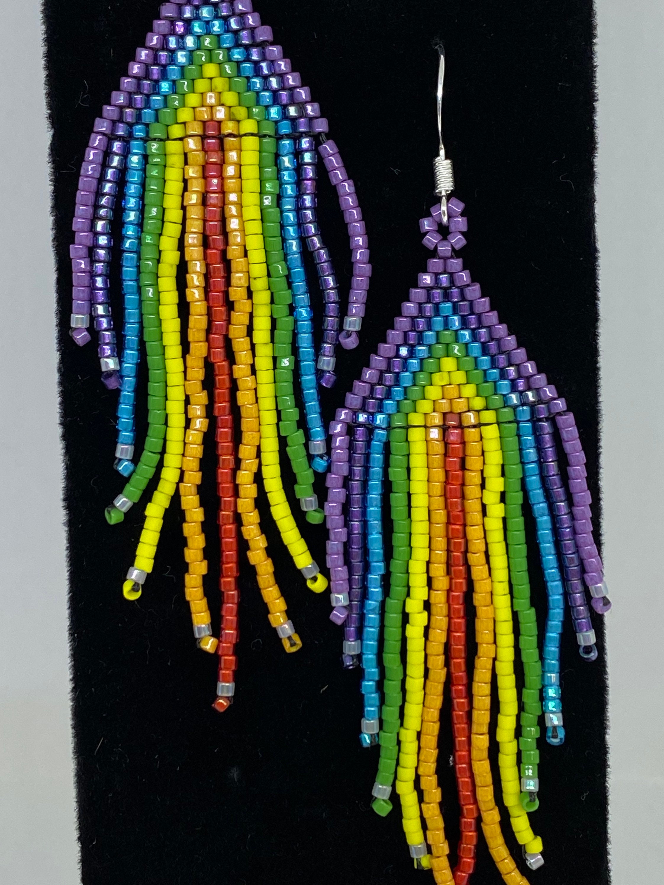 Rainbow Fringe Peyote Stitch Earrings | Etsy