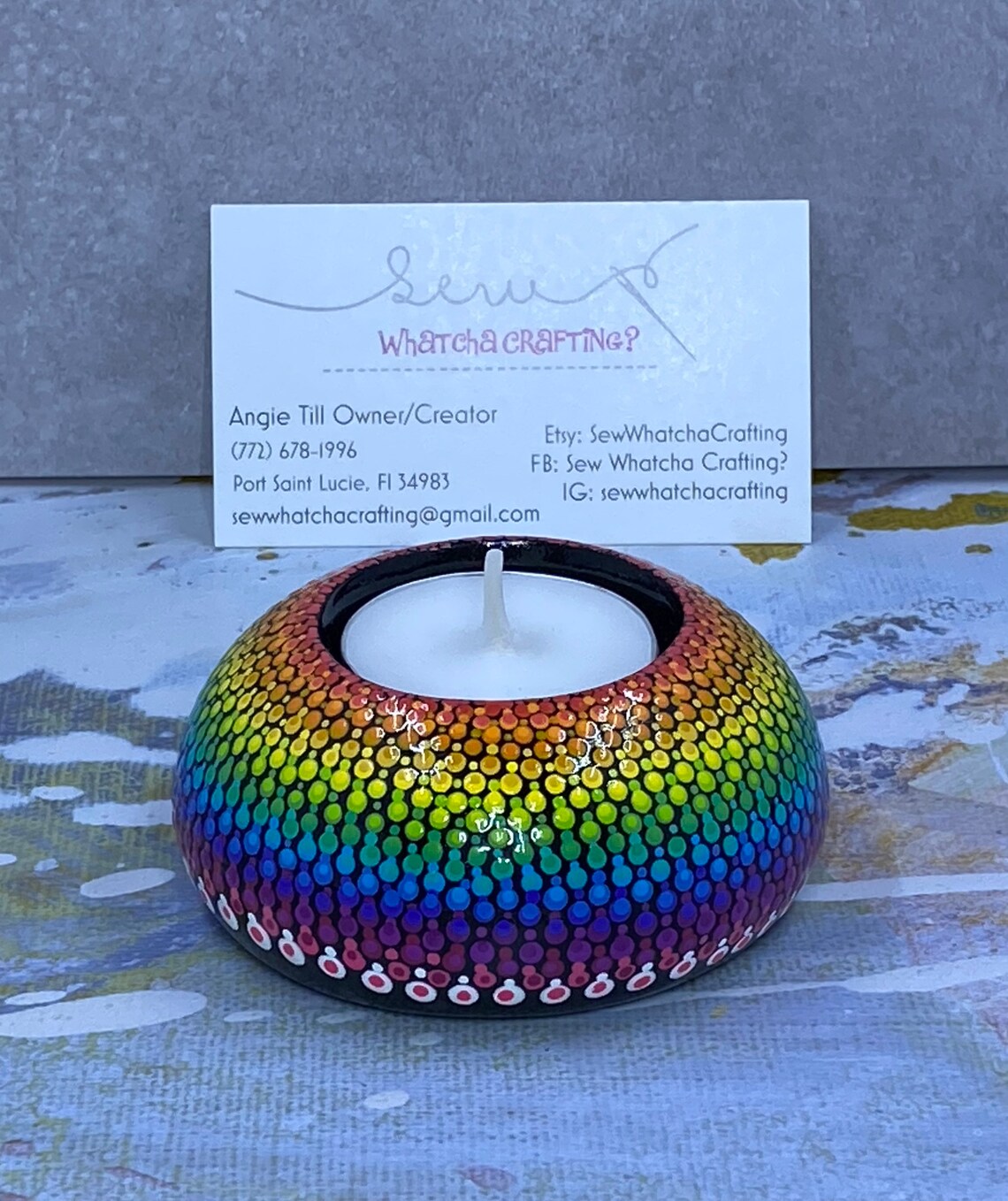 Rainbow Tea Light Art Stone | Etsy