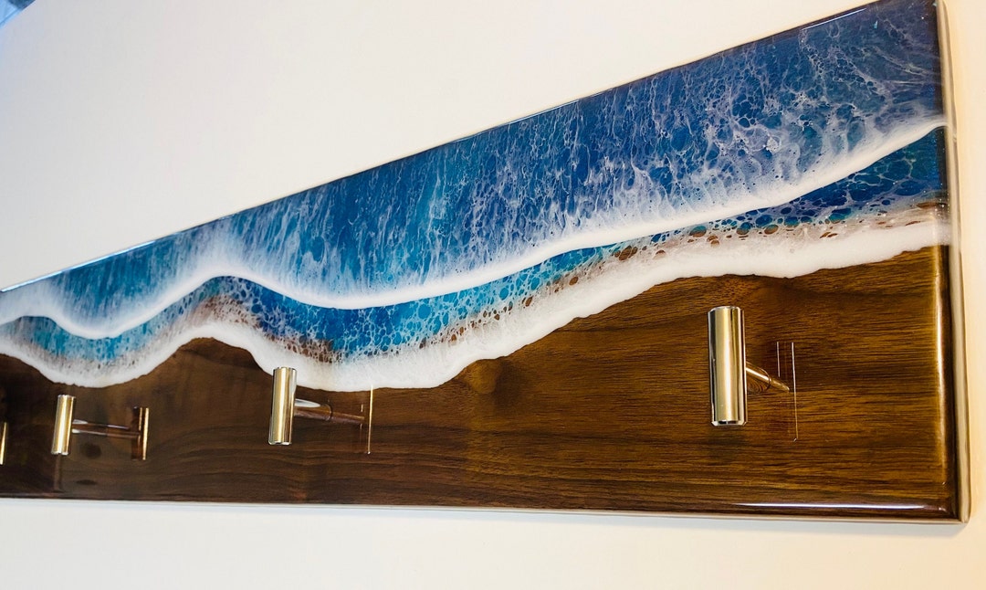 Ocean Wave Walnut Coat Rack: Beach House Wall Decor - Etsy