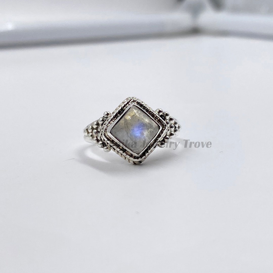 Natural Moonstone Ring, 925 Silver Rings, Handmade Jewelry, Rainbow Moonstone Ring, Boho Ring ...