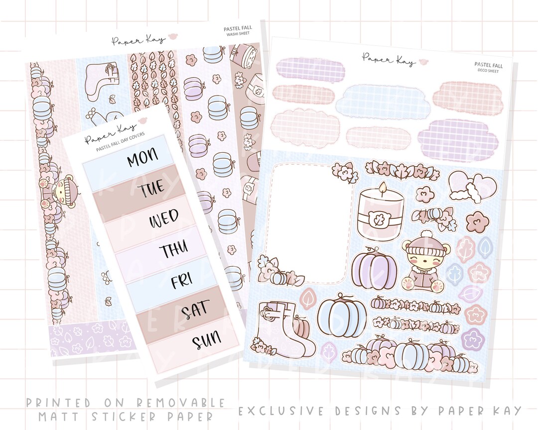 Pastel Fall Journaling Sticker - Repositionable Sticker Paper - 3 Sheet ...