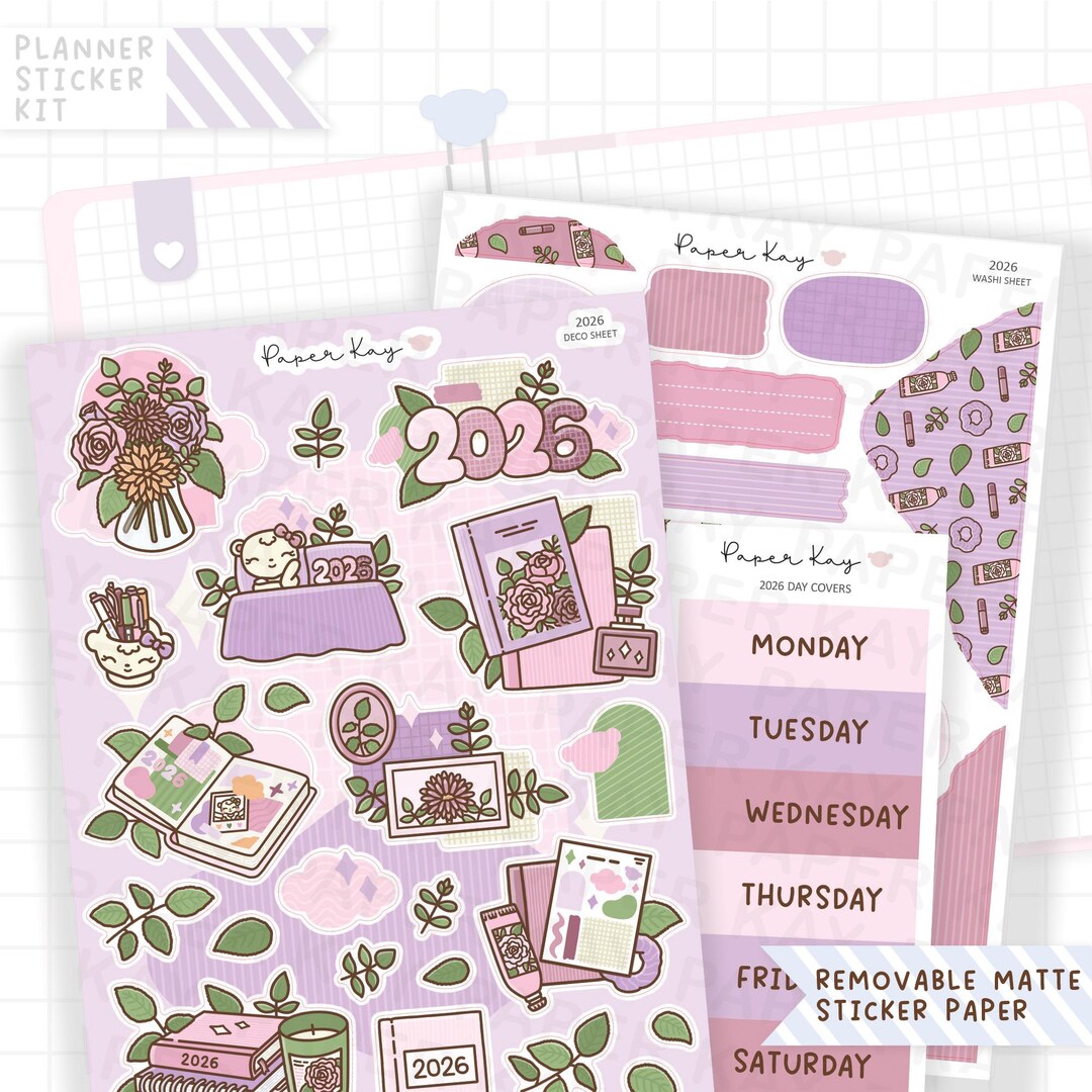 2026 Journaling Sticker Kit - Repositionable Sticker Paper - 3 Sheet ...