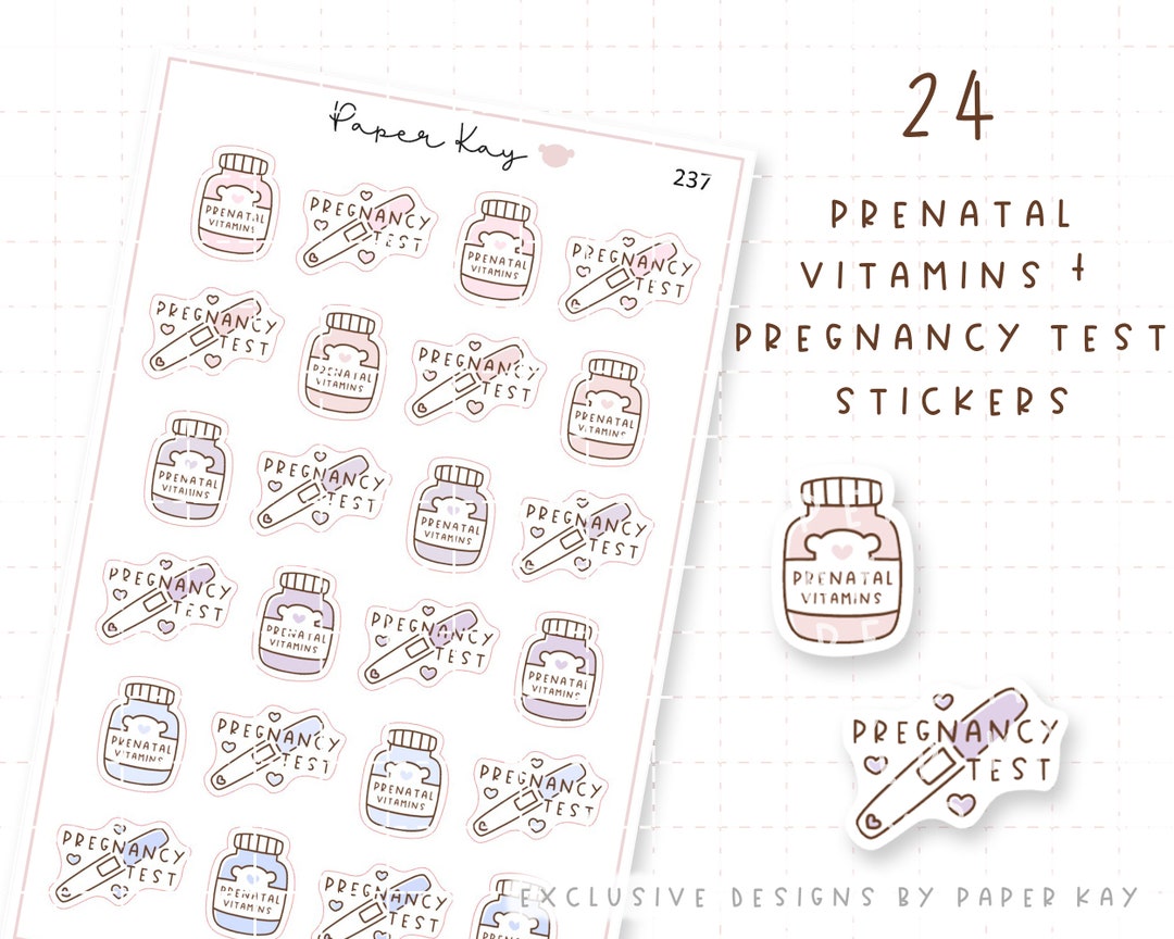 Prenatal Vitamins and Pregnancy Test Planner Stickers | Baby Planning ...
