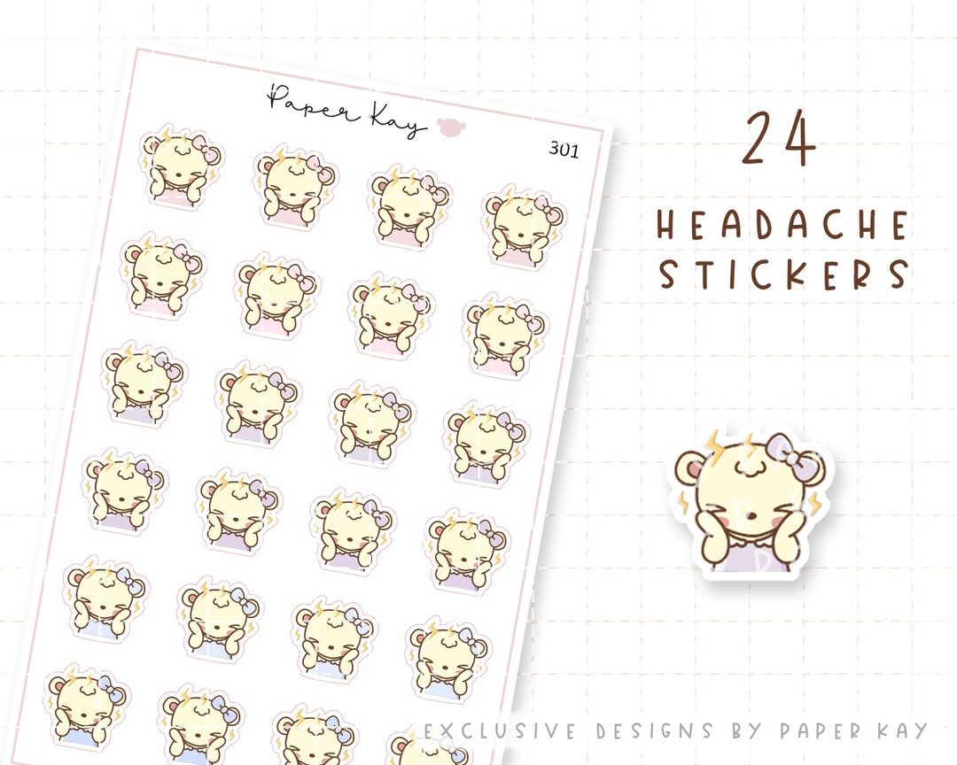 Headache Stickers | Dot the Bear by Paper Kay | 301 | - Etsy