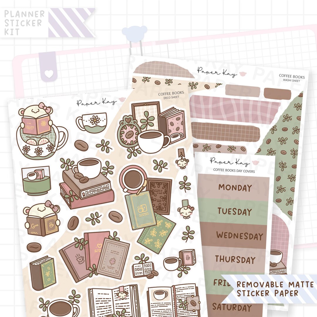 Coffee Books Journaling Sticker Kit - Repositionable Sticker Paper - 3 ...