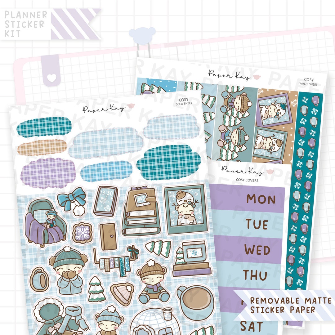 Cosy Journaling Sticker - Repositionable Sticker Paper - 3 Sheet Weekly ...