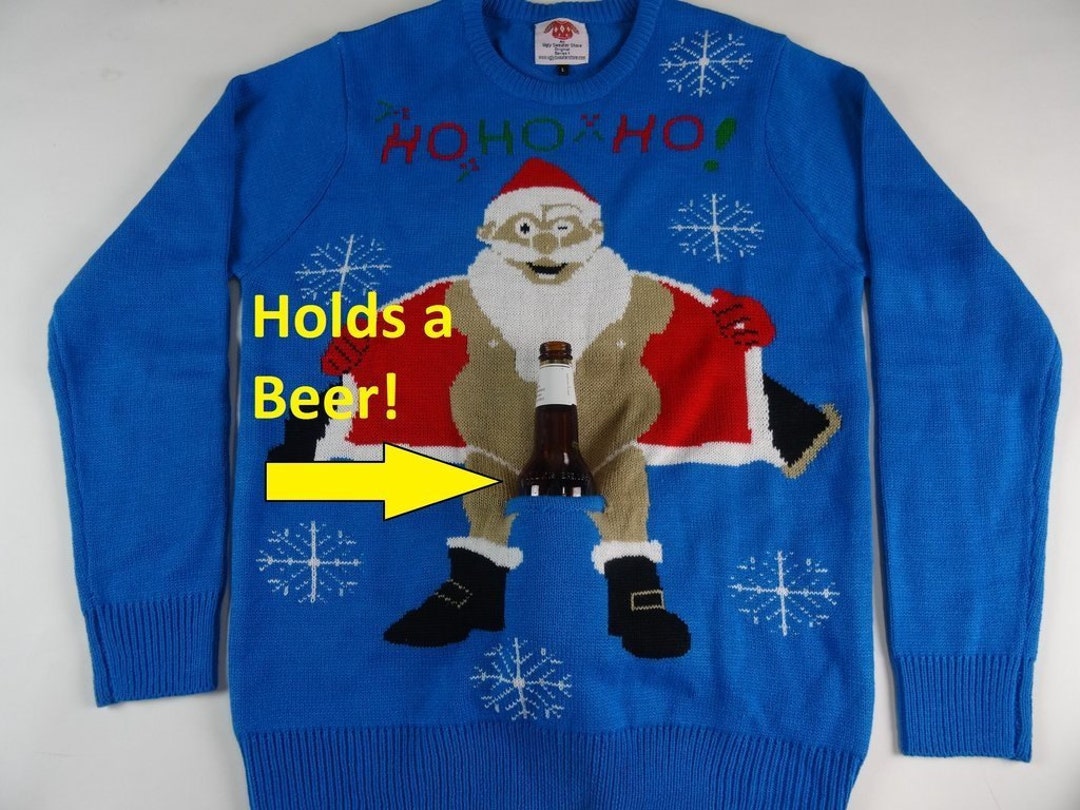 Ugly Christmas Sweater Holds a Beer Santa Flashing - Etsy