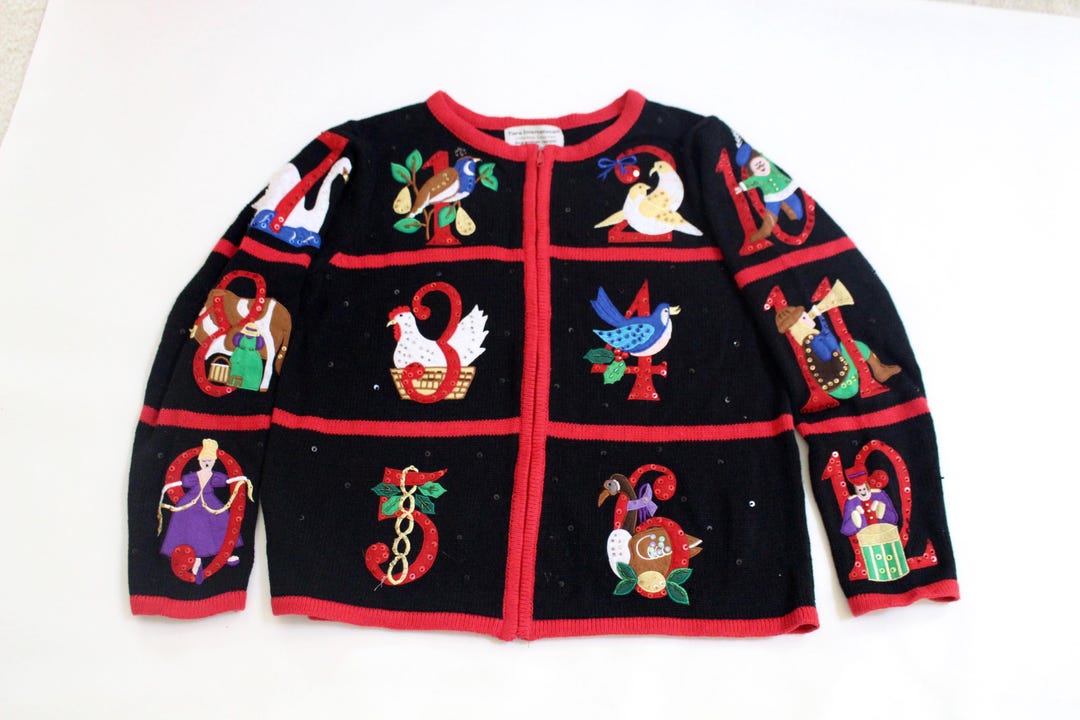 12 Days of Xmas Large Vintage Ugly Christmas Sweater Black 1372 - Etsy