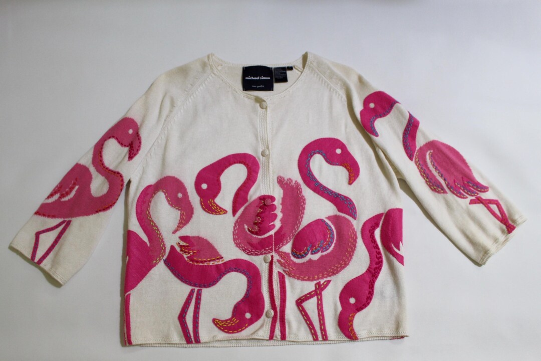 Michael Simon Large Vintage Flamingos Sweater off White #1412 - Etsy
