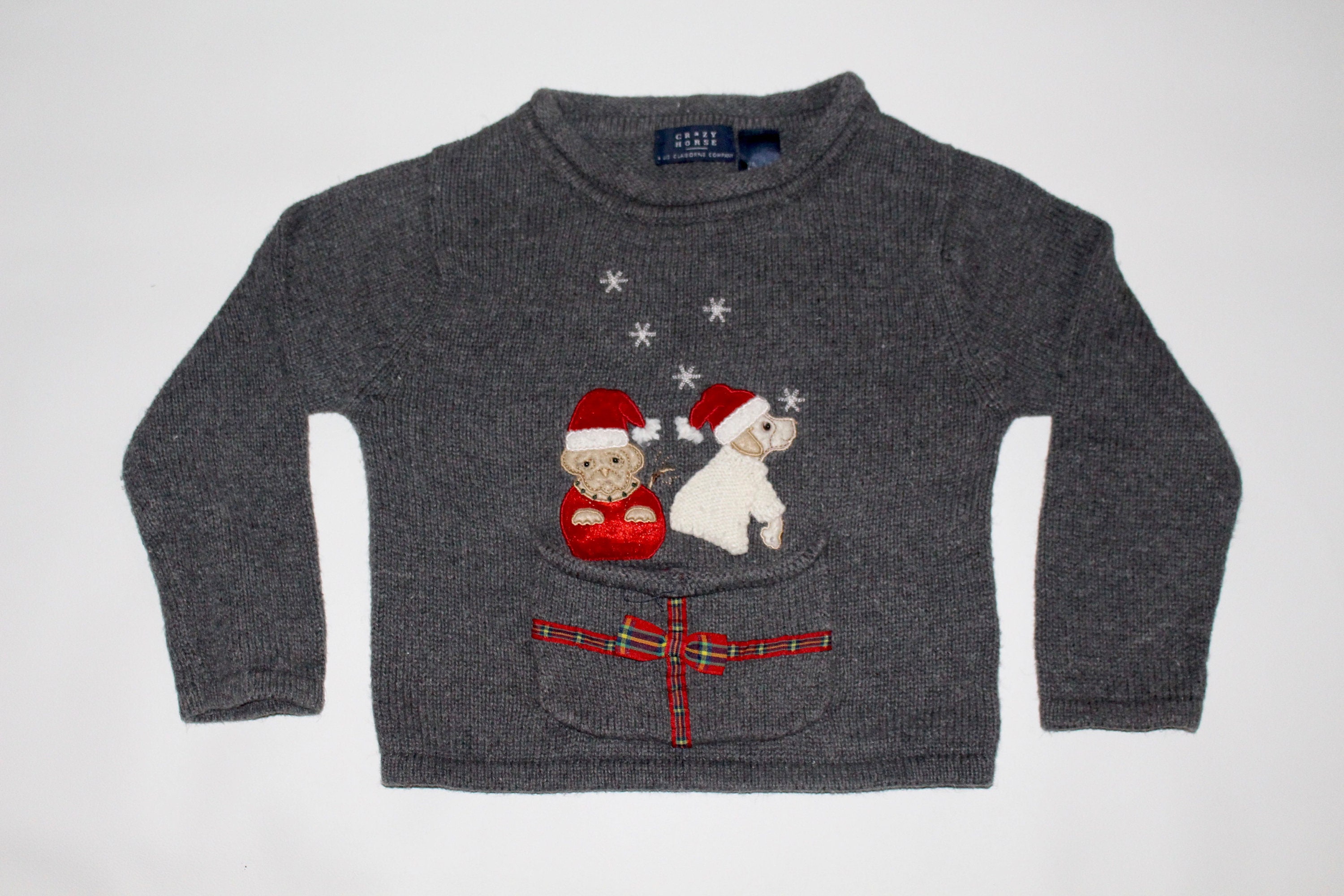 Pocket Puppies Large Kids Vintage Ugly Christmas Sweater Gray # 238 - Etsy