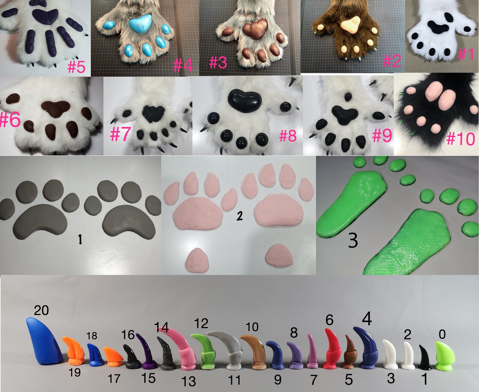 Set Feet Paws Hand Paws and Tail With Pads and Claws Custom - Etsy