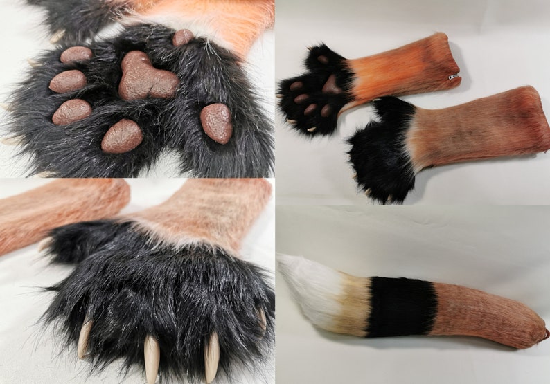 CUSTOM - Fox Airbrushed Fursuit Paws With Tail + Silicone Pawpads and ...