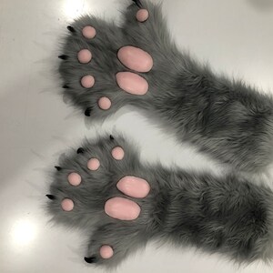 Gray Fursuit Paws + Silicone Big Panda Pawpads and Claws With Custom ...