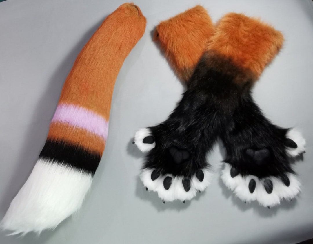 CUSTOM - Fox Airbrushed Fursuit Paws With Tail + Silicone Pawpads and ...