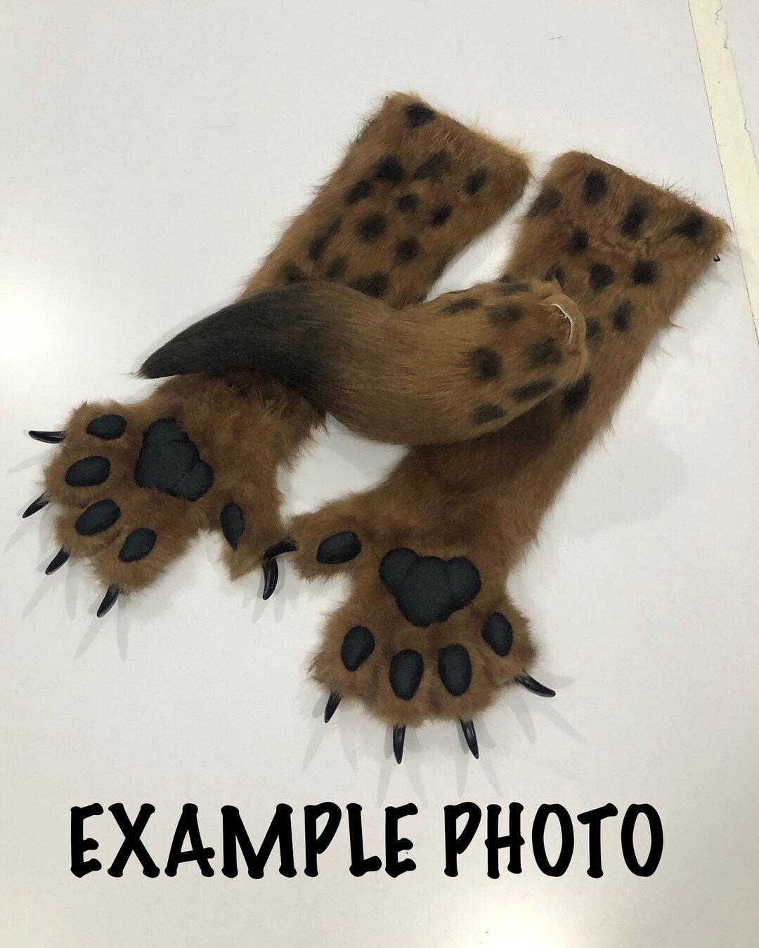 Custom Hyena Airbrushed Fursuit Handpaws + Tail With Silicone Pads and ...