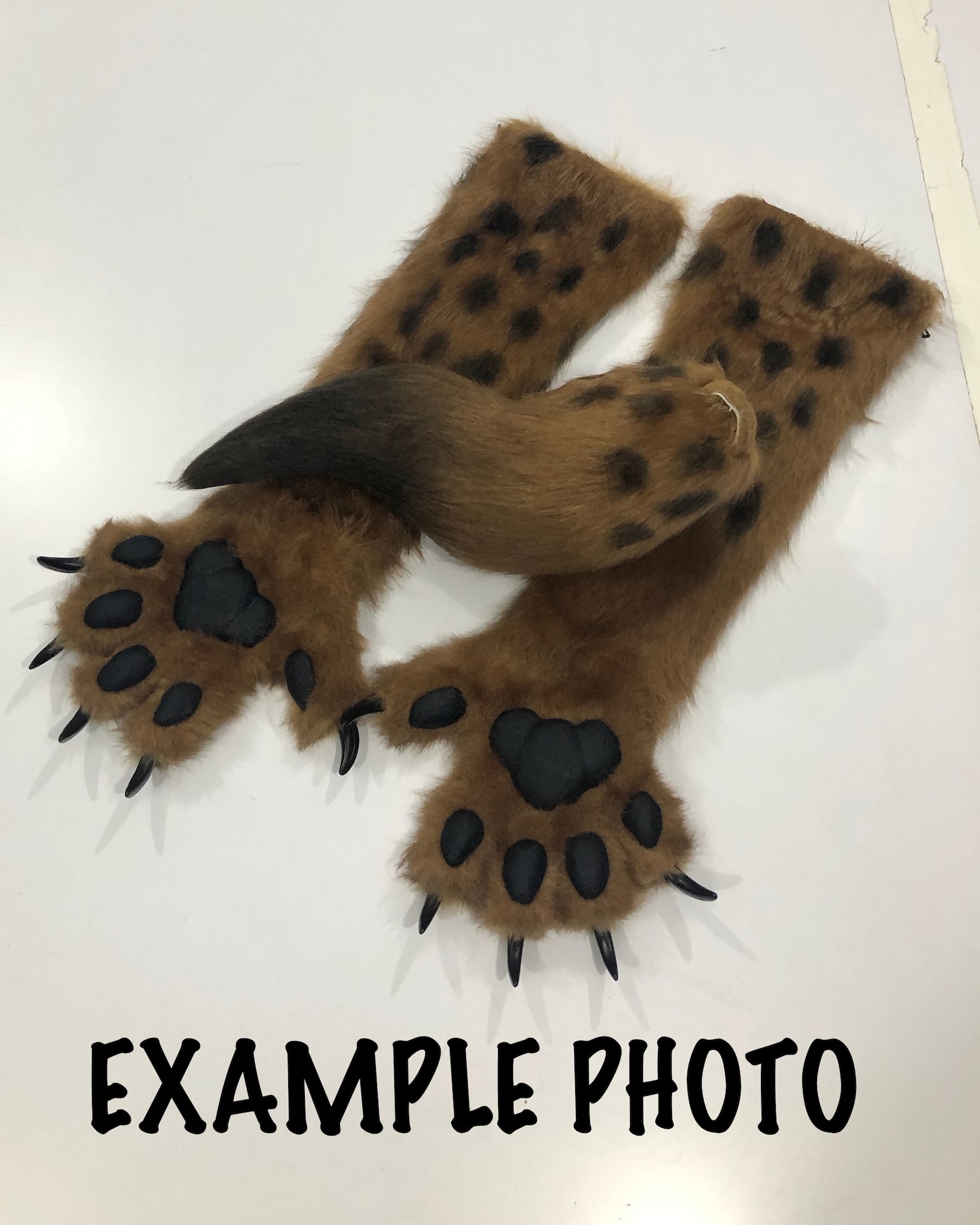 Custom Hyena Airbrushed Fursuit Handpaws + Tail With Silicone Pads and ...