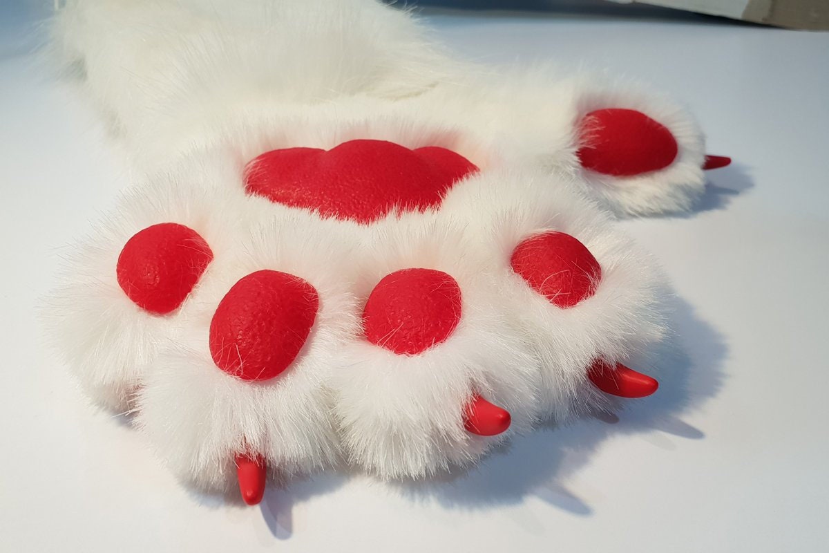 White Fursuit Paws + Silicone Big K9 Pawpads and Claws With Custom ...