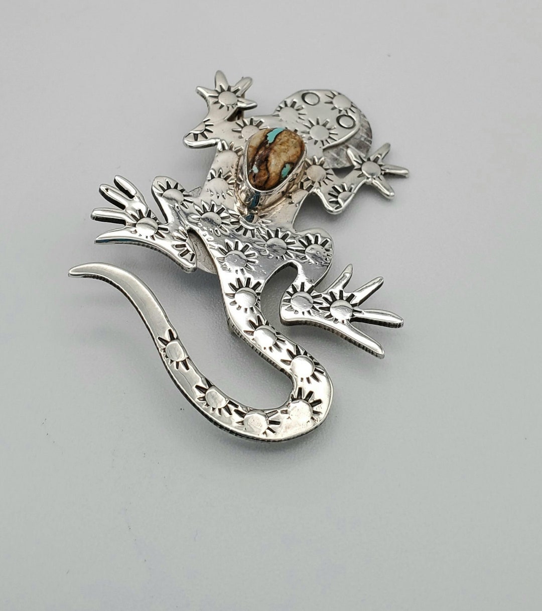 Sterling Silver Gecko Pin With ROYSTON Ribbon Turquoise - Etsy
