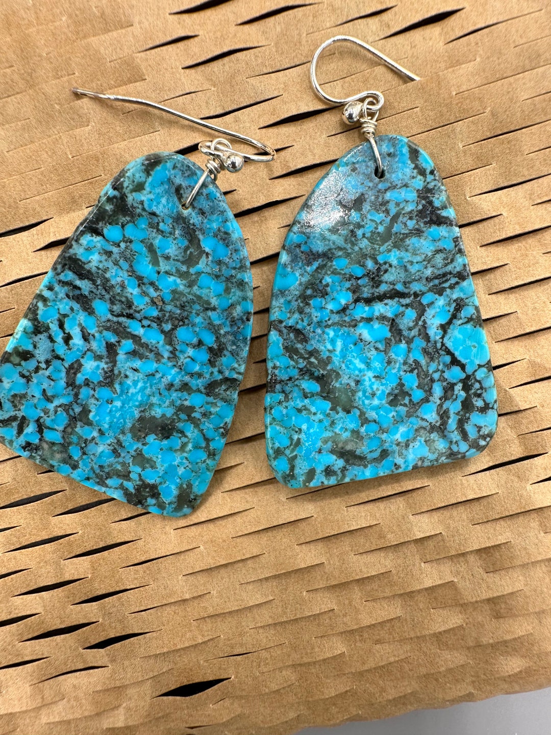 Turquoise Slab Earrings by Navajo Artist Ella M Garcia - Etsy