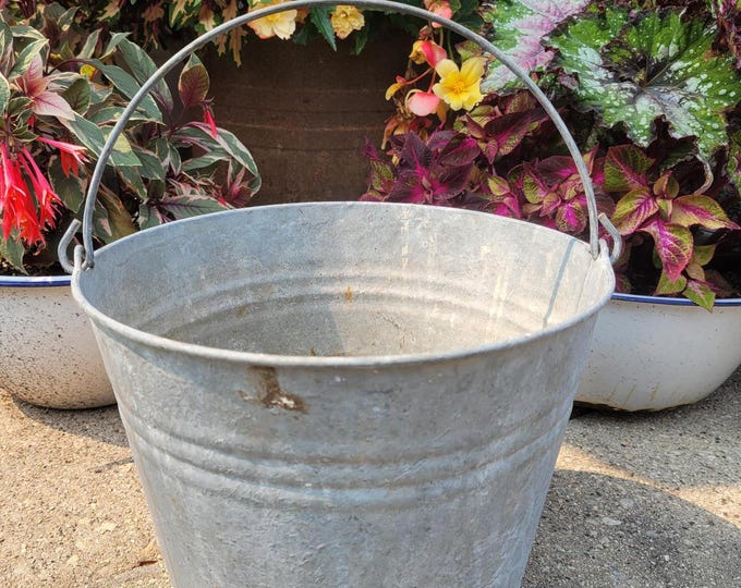 Vintage Galvanized Bucket Planters Wire Bail Handle Barn Tool Farm ...
