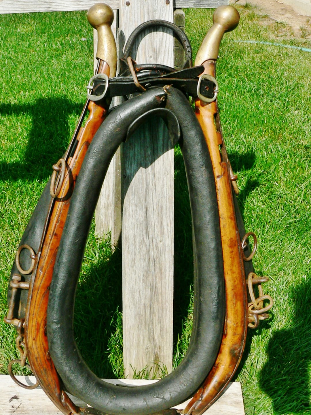 Antique Leather Horse Collar & Wooden Brass Hames Western Rustic Farm ...
