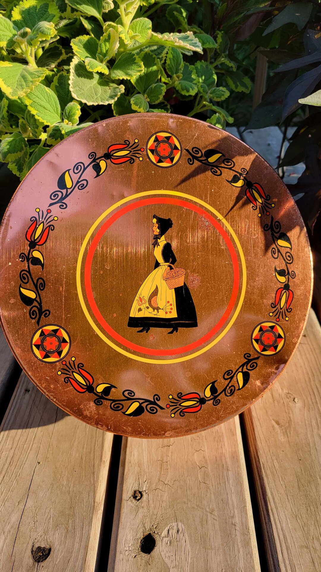 Vintage Quinlan's Large Round Butter Pretzel Tin Amish Design Farmhouse ...