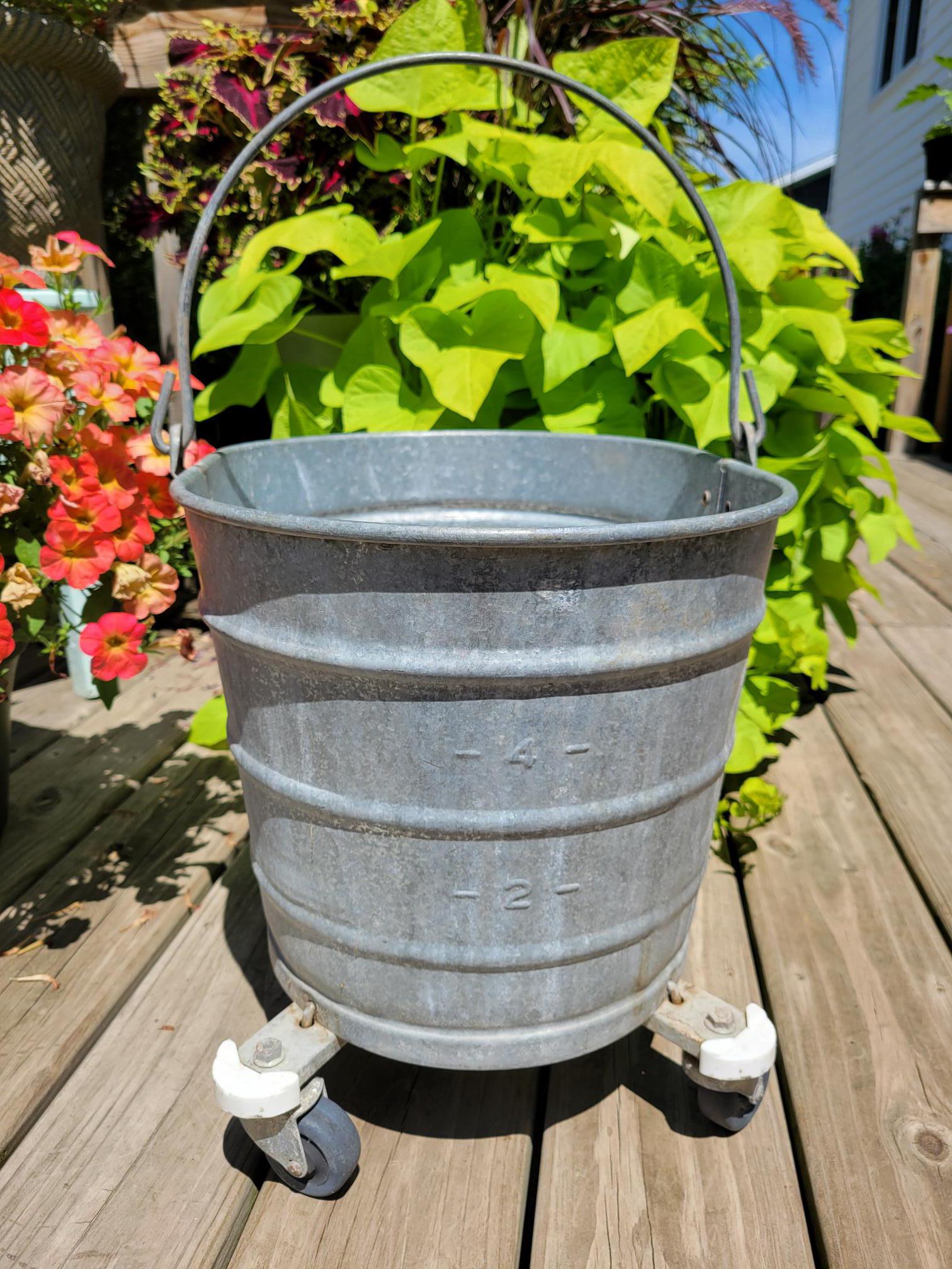 Vintage 5 Gallon Galvanized Metal Mop Bucket With Wheels MSM - Etsy