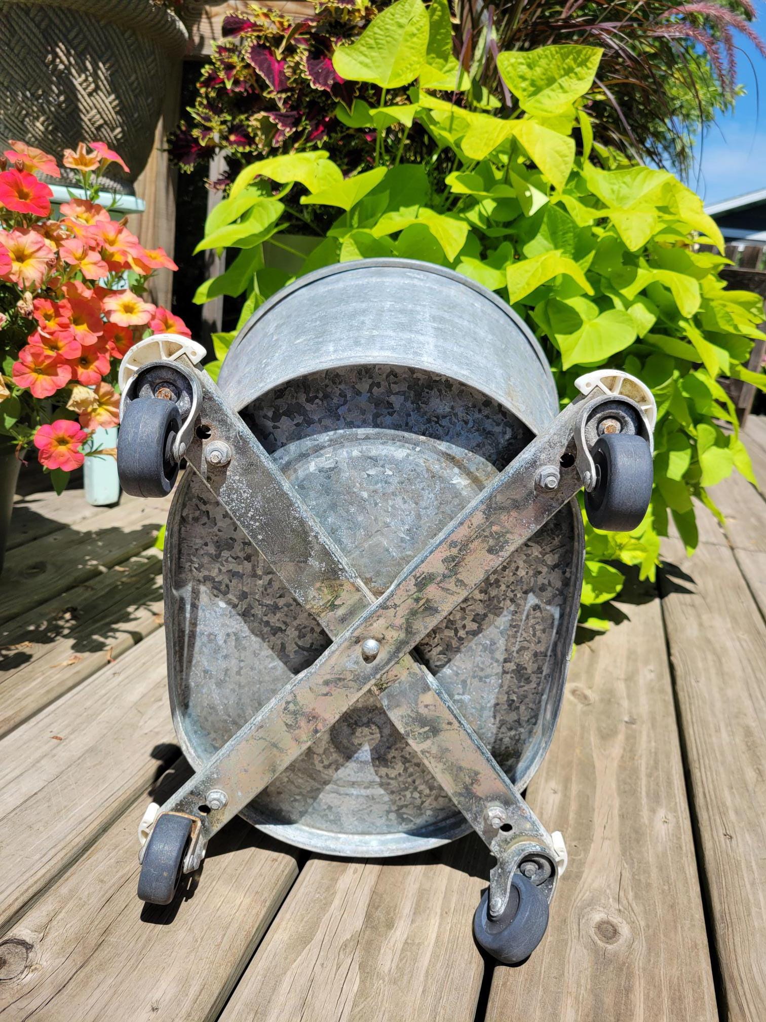 Vintage 5 Gallon Galvanized Metal Mop Bucket With Wheels MSM - Etsy