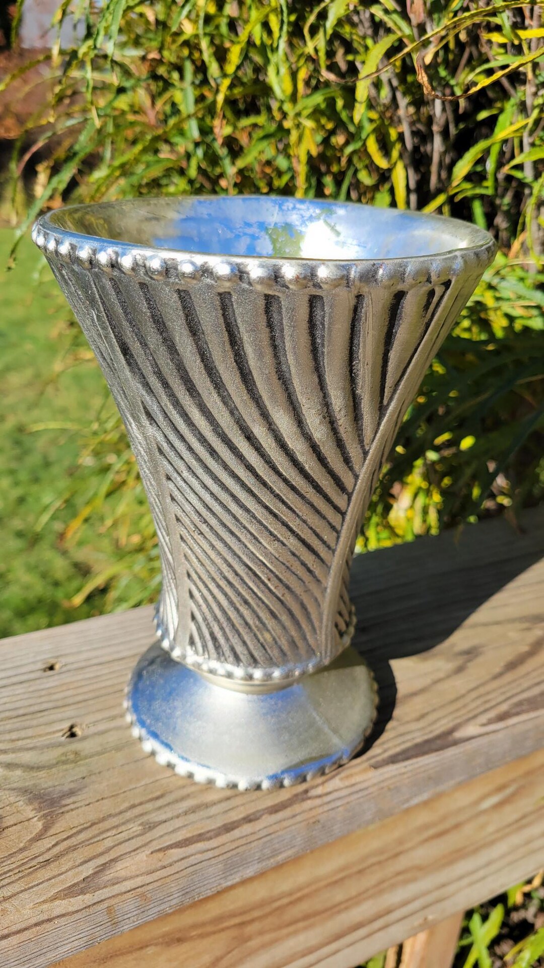 Vintage Mccoy Floraline Pottery Silver Green Pedestal 1960s Planter ...