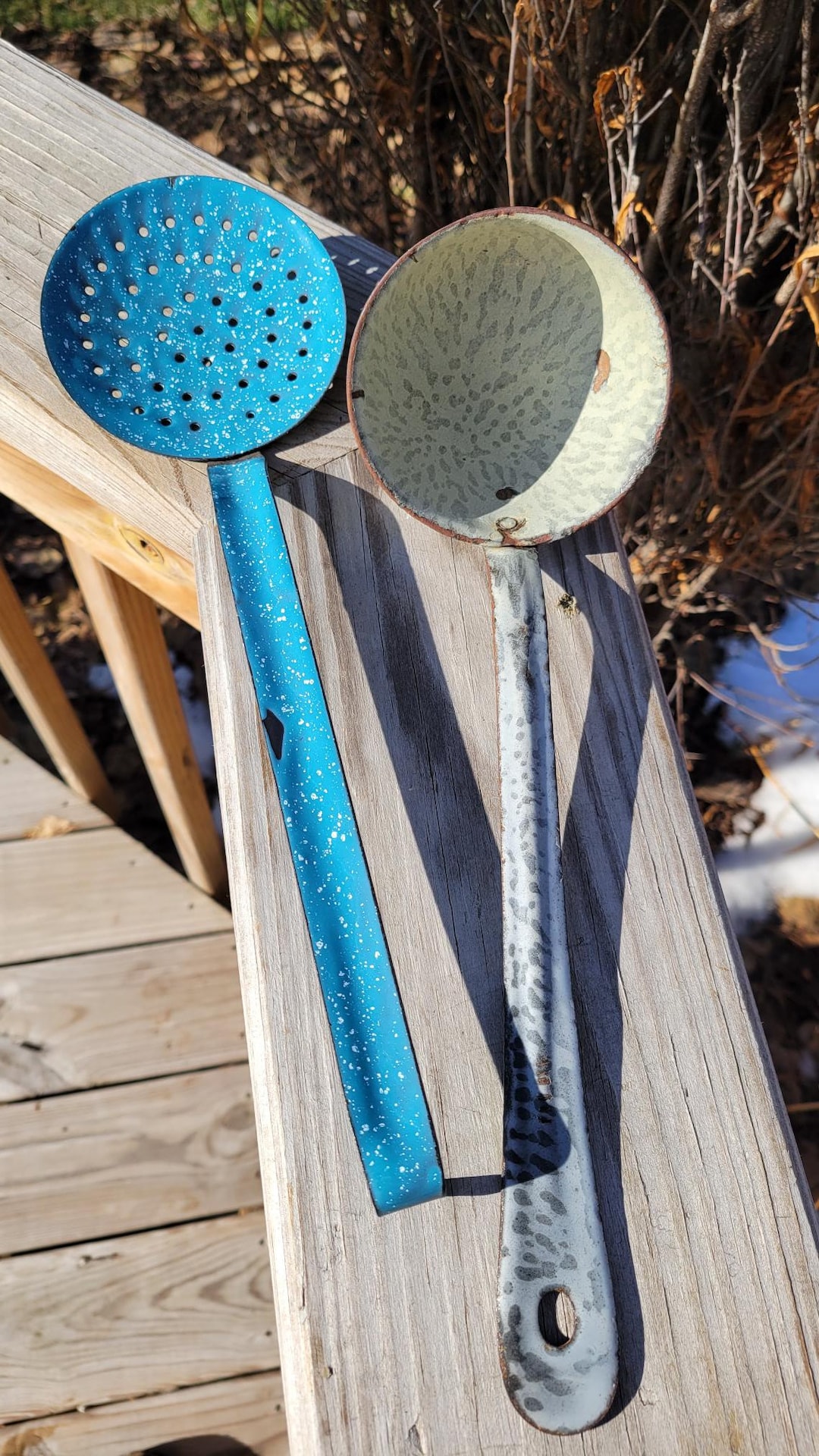 Vintage Blue Speckled Enamel Ladle Vintage Graniteware Serving Ladle ...