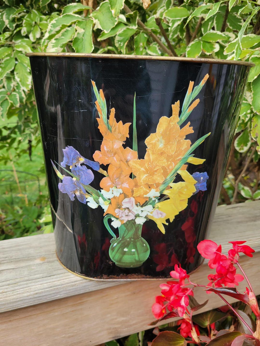 Vintage Floral Trash Can Waste Bin Shabby Chic Black - Etsy