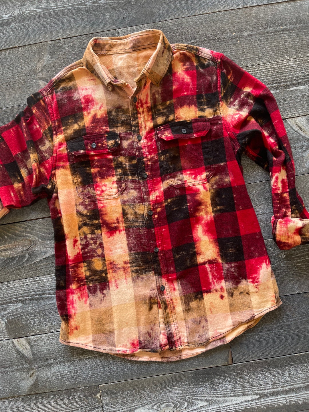 Distressed Bleached Flannel Shirt / Bleached Flannel / Bleached Hand ...