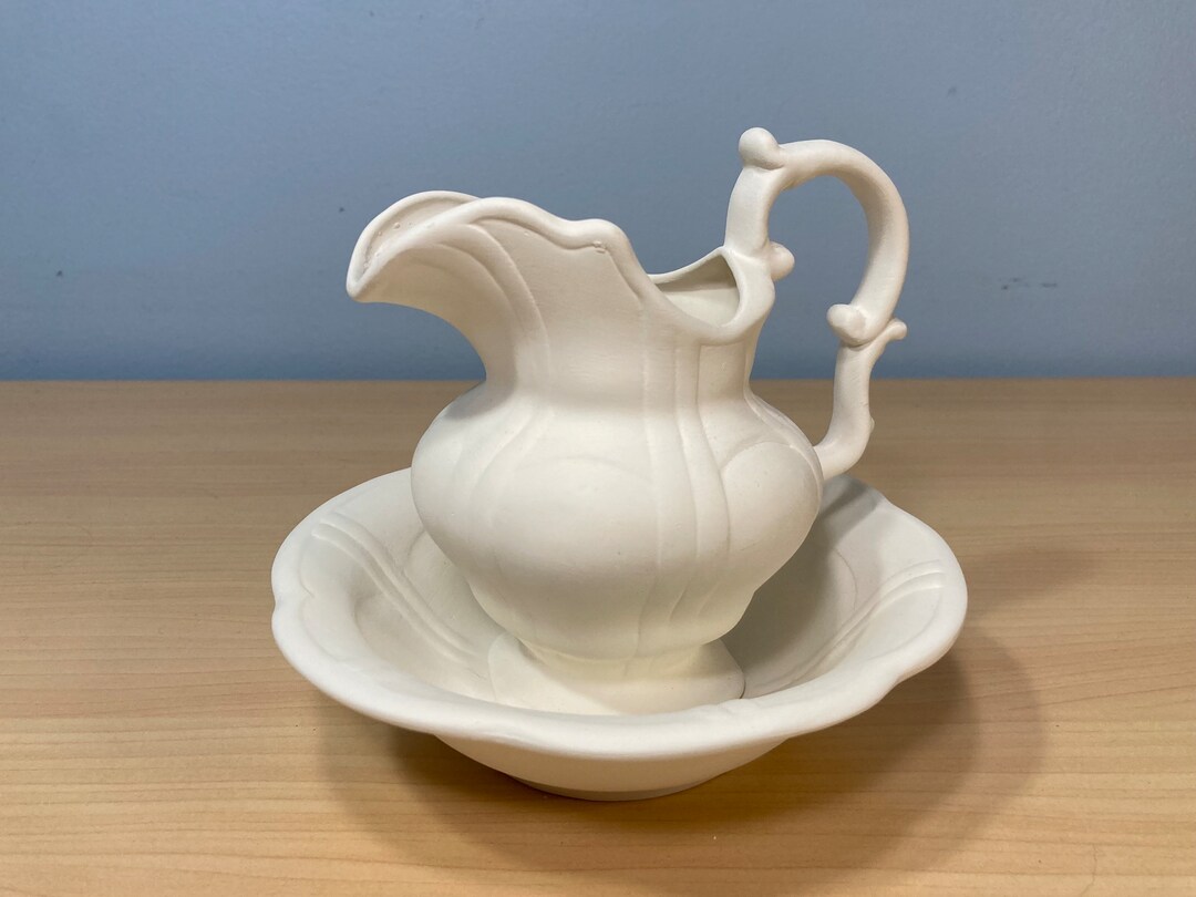 Fancy Pitcher & Bowl Set Unpainted Ceramic Bisque Ready to Paint - Etsy