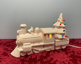 Light up Holiday Christmas Train With Tree - Ceramic Bisque - Unpainted ...