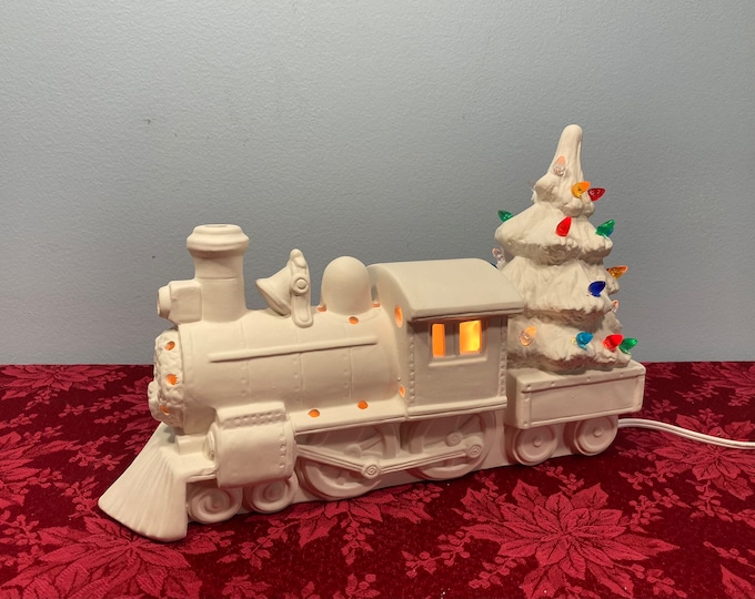 Christmas Train With Tree Light up Unpainted Ceramic Bisque - Etsy