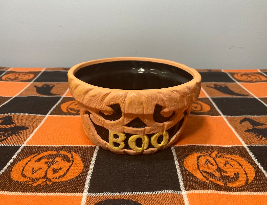 Pumpkin Boo Bowl With Glazed Interior Painted Halloween Ceramic - Etsy